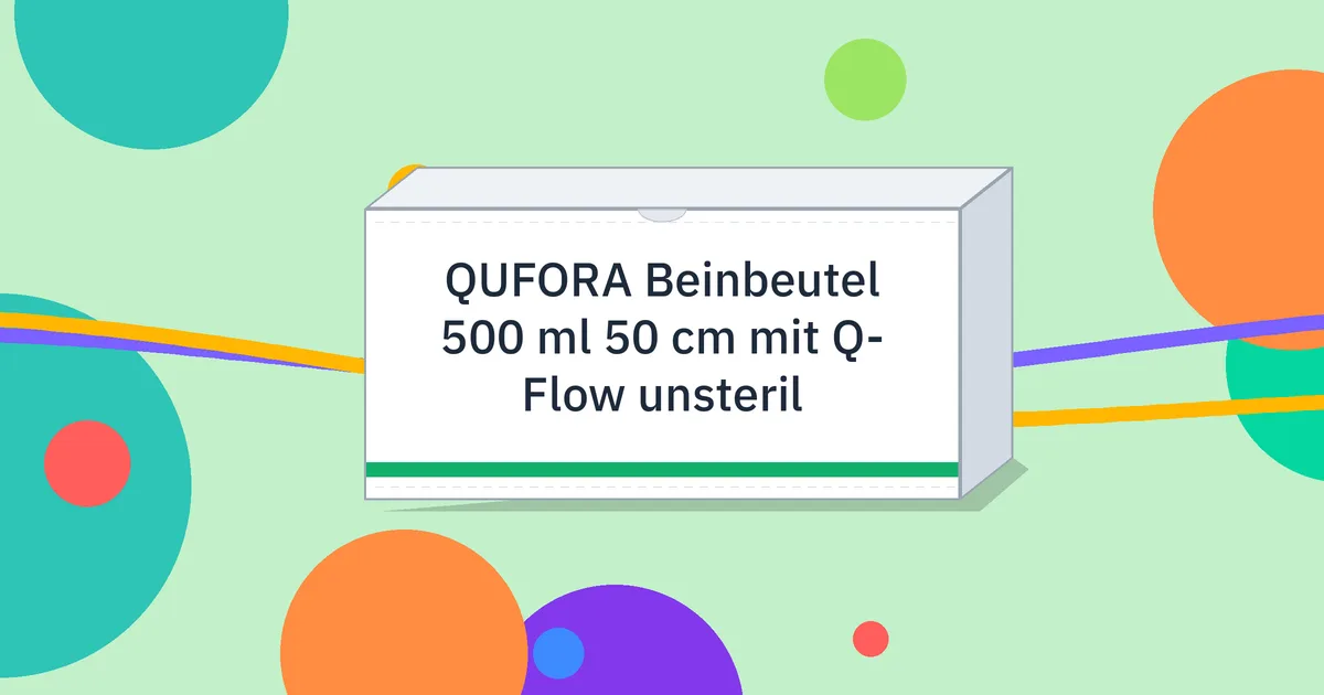 Symbolbild: Packung mit der Aufschrift QUFORA Beinbeutel 500 ml 50 cm mit Q-Flow unsteril (PZN 09223322) – Verfügbarkeit und Bezug in Apotheken in Frankfurt am Main