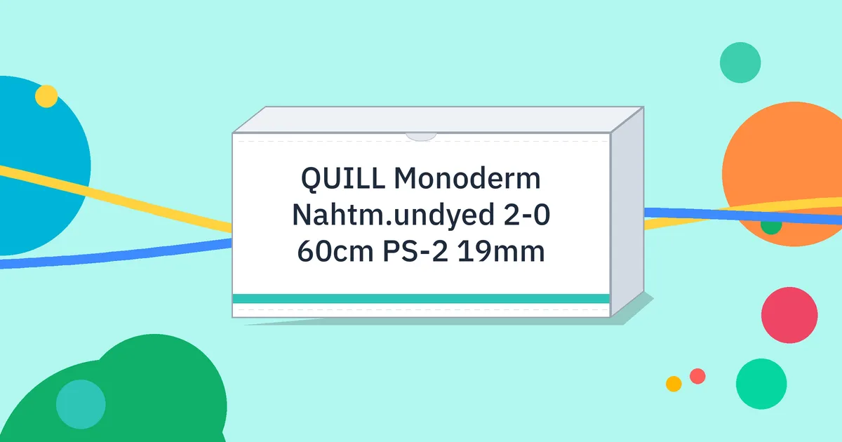 Symbolbild: Packung mit der Aufschrift QUILL Monoderm Nahtm.undyed 2-0 60cm PS-2 19mm (PZN 17987996) – Verfügbarkeit und Bezug in Apotheken in Frankfurt am Main
