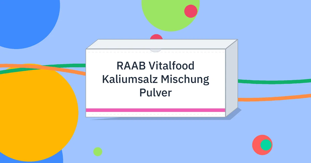 Symbolbild: Packung mit der Aufschrift RAAB Vitalfood Kaliumsalz Mischung Pulver (PZN 19305274) – Verfügbarkeit und Bezug in Apotheken in Frankfurt am Main