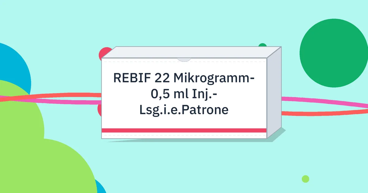 Symbolbild: Packung mit der Aufschrift REBIF 22 Mikrogramm-0,5 ml Inj.-Lsg.i.e.Patrone (PZN 05352755) – Verfügbarkeit und Bezug in Apotheken in Frankfurt am Main