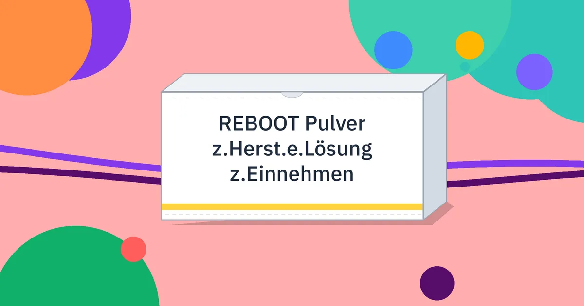 Symbolbild: Packung mit der Aufschrift REBOOT Pulver z.Herst.e.Lösung z.Einnehmen (PZN 11553334) – Verfügbarkeit und Bezug in Apotheken in Frankfurt am Main