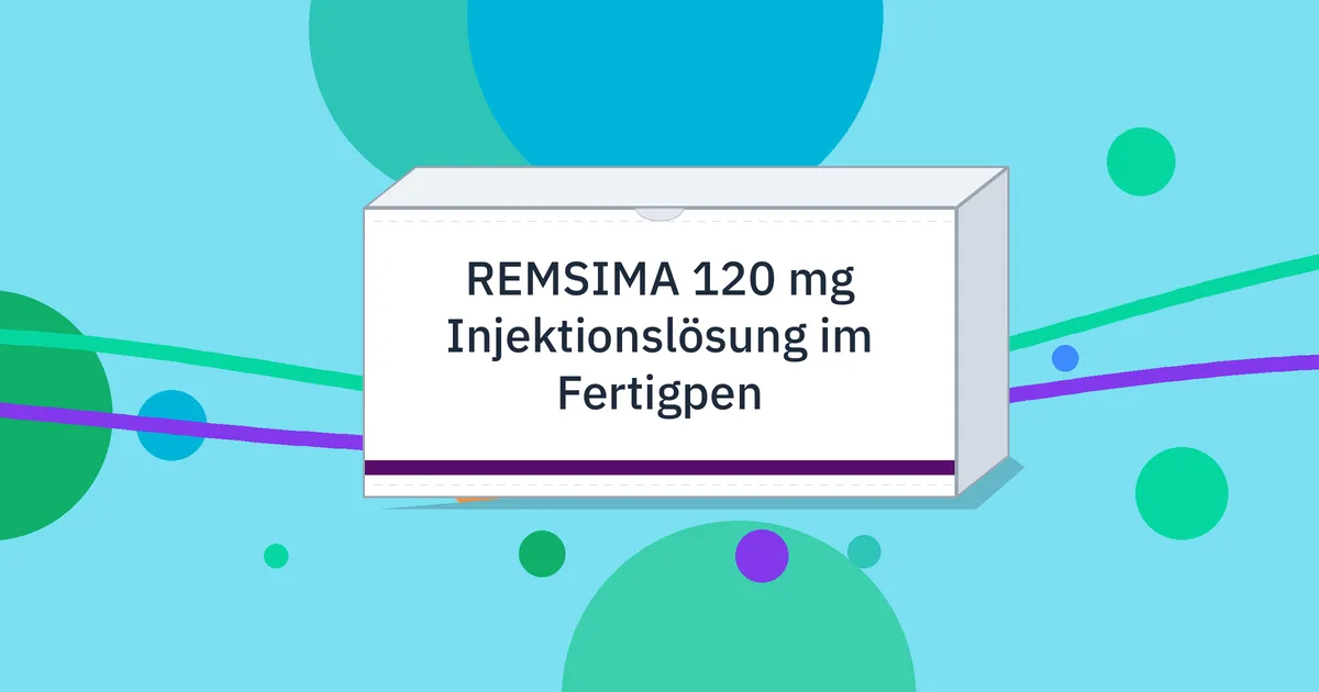Symbolbild: Packung mit der Aufschrift REMSIMA 120 mg Injektionslösung im Fertigpen (PZN 16736051) – Verfügbarkeit und Bezug in Apotheken in Frankfurt am Main