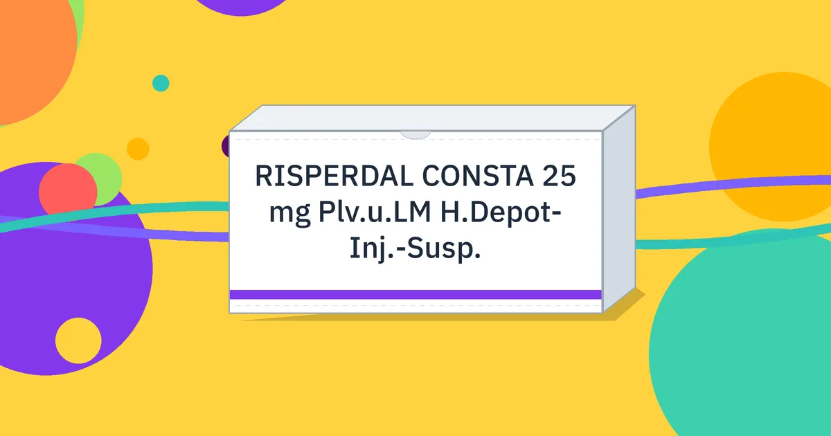 Symbolbild: Packung mit der Aufschrift RISPERDAL CONSTA 25 mg Plv.u.LM H.Depot-Inj.-Susp. (PZN 08826159) – Verfügbarkeit und Bezug in Apotheken in Frankfurt am Main