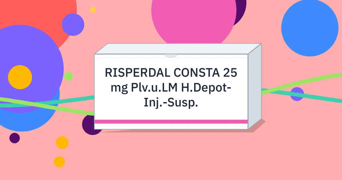 Symbolbild: Packung mit der Aufschrift RISPERDAL CONSTA 25 mg Plv.u.LM H.Depot-Inj.-Susp. (PZN 09770975) – Verfügbarkeit und Bezug in Apotheken in Frankfurt am Main