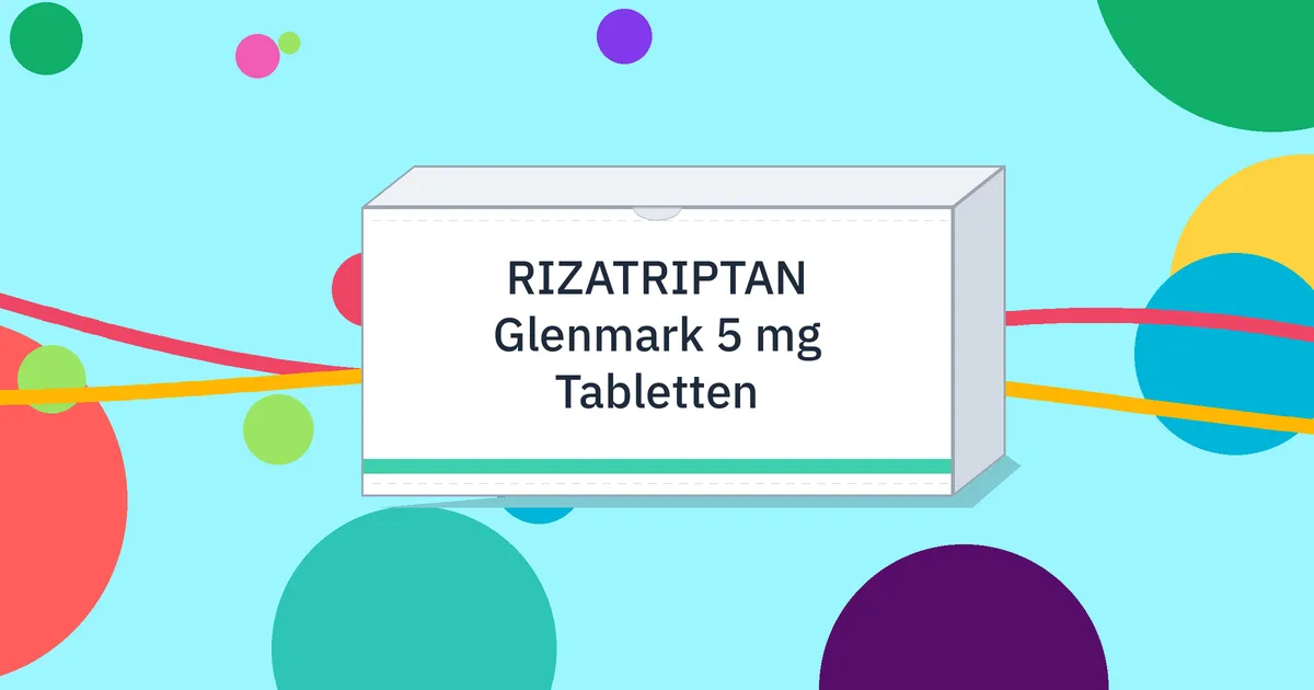 Symbolbild: Packung mit der Aufschrift RIZATRIPTAN Glenmark 5 mg Tabletten (PZN 09947072) – Verfügbarkeit und Bezug in Apotheken in Frankfurt am Main