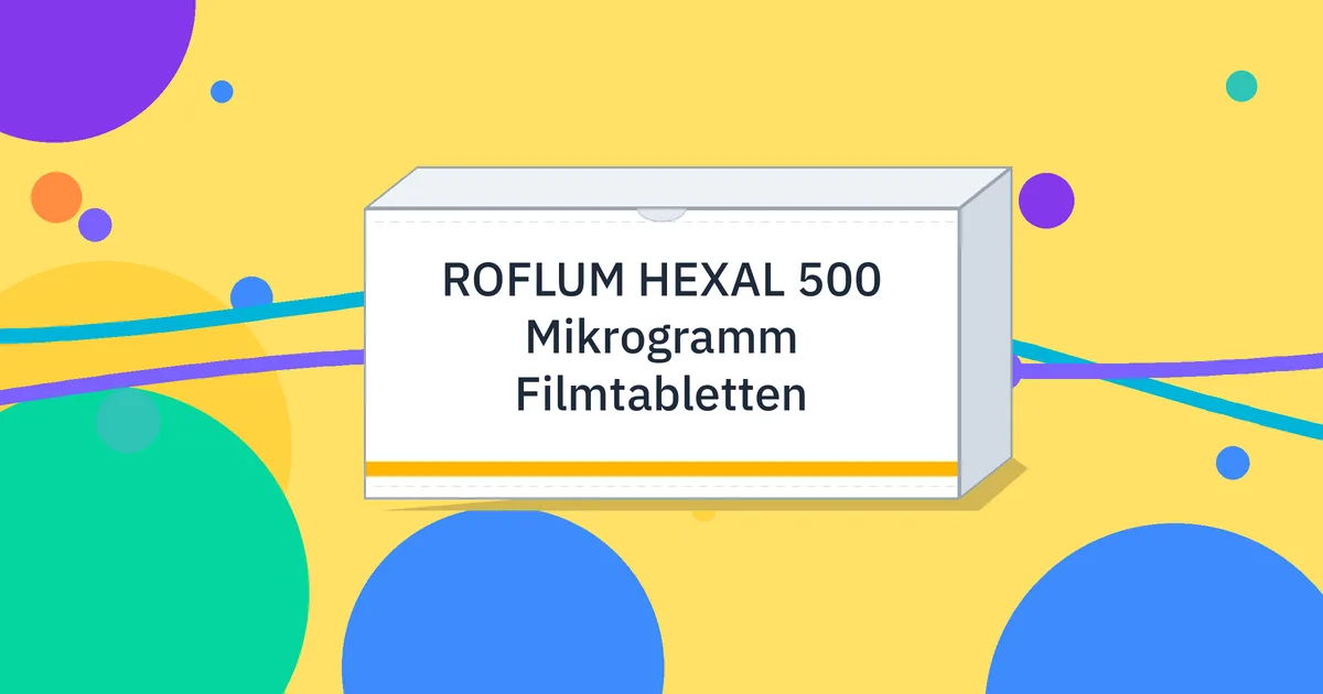 Symbolbild: Packung mit der Aufschrift ROFLUM HEXAL 500 Mikrogramm Filmtabletten (PZN 16228567) – Verfügbarkeit und Bezug in Apotheken in Frankfurt am Main