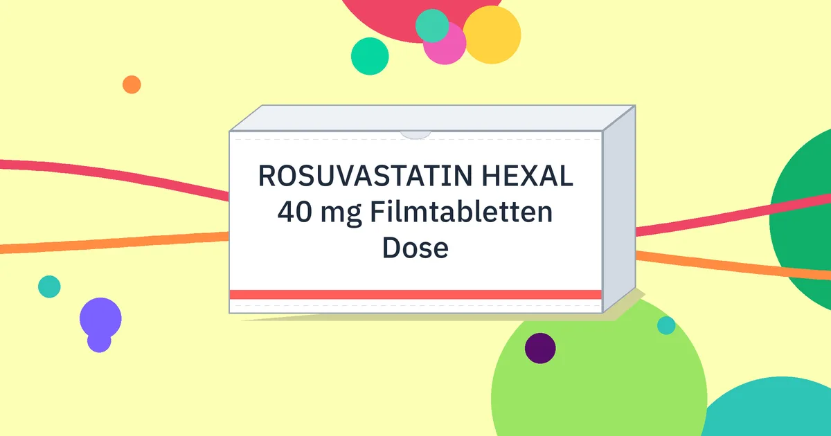 Symbolbild: Packung mit der Aufschrift ROSUVASTATIN HEXAL 40 mg Filmtabletten Dose (PZN 19637941) – Verfügbarkeit und Bezug in Apotheken in Frankfurt am Main