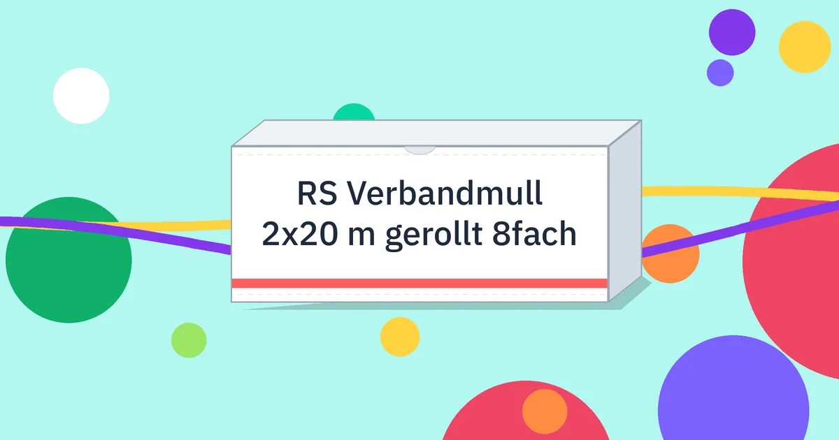 Symbolbild: Packung mit der Aufschrift RS Verbandmull 2x20 m gerollt 8fach (PZN 02954407) – Verfügbarkeit und Bezug in Apotheken in Frankfurt am Main
