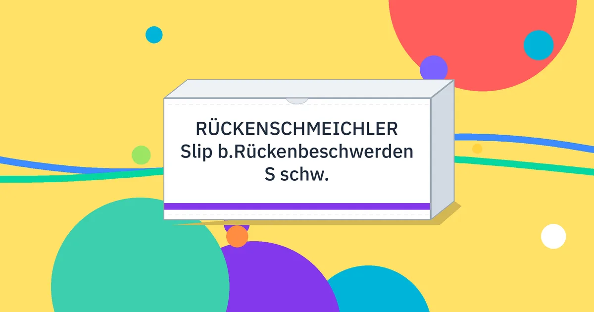 Symbolbild: Packung mit der Aufschrift RÜCKENSCHMEICHLER Slip b.Rückenbeschwerden S schw. (PZN 16127754) – Verfügbarkeit und Bezug in Apotheken in Frankfurt am Main