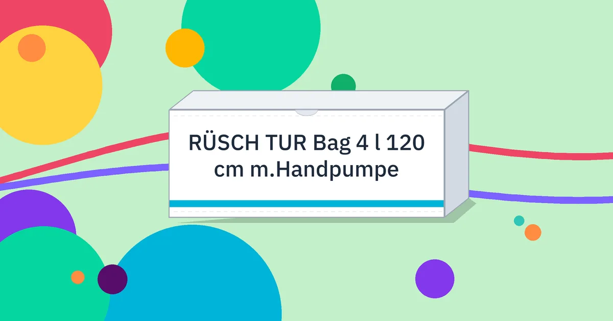 Symbolbild: Packung mit der Aufschrift RÜSCH TUR Bag 4 l 120 cm m.Handpumpe (PZN 09482437) – Verfügbarkeit und Bezug in Apotheken in Frankfurt am Main
