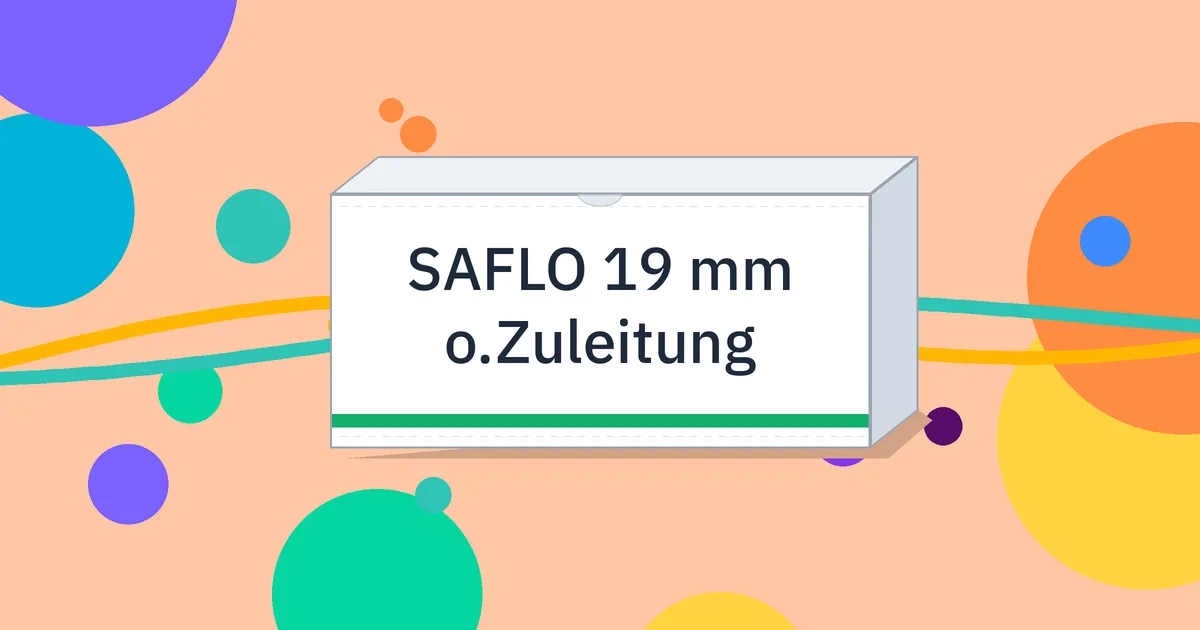 Symbolbild: Packung mit der Aufschrift SAFLO 19 mm o.Zuleitung (PZN 13346059) – Verfügbarkeit und Bezug in Apotheken in Frankfurt am Main