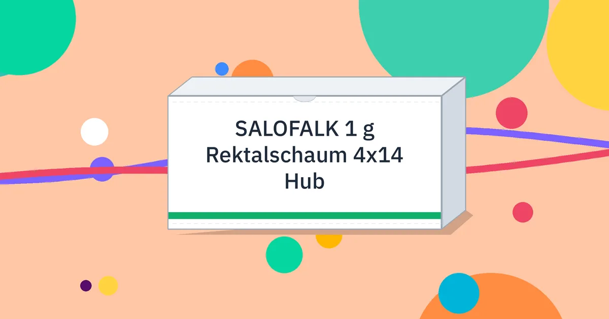 Symbolbild: Packung mit der Aufschrift SALOFALK 1 g Rektalschaum 4x14 Hub (PZN 14026983) – Verfügbarkeit und Bezug in Apotheken in Frankfurt am Main