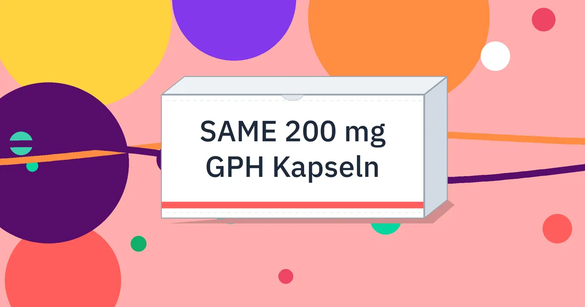 Symbolbild: Packung mit der Aufschrift SAME 200 mg GPH Kapseln (PZN 06998637) – Verfügbarkeit und Bezug in Apotheken in Frankfurt am Main