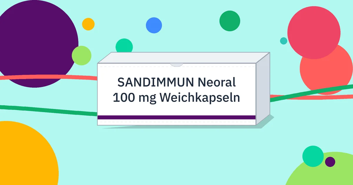 Symbolbild: Packung mit der Aufschrift SANDIMMUN Neoral 100 mg Weichkapseln (PZN 17825704) – Verfügbarkeit und Bezug in Apotheken in Frankfurt am Main