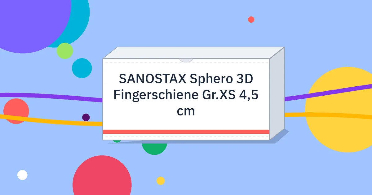 Symbolbild: Packung mit der Aufschrift SANOSTAX Sphero 3D Fingerschiene Gr.XS 4,5 cm (PZN 17416503) – Verfügbarkeit und Bezug in Apotheken in Frankfurt am Main