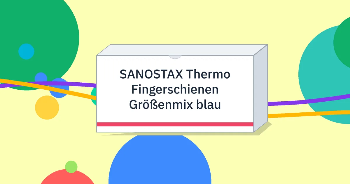 Symbolbild: Packung mit der Aufschrift SANOSTAX Thermo Fingerschienen Größenmix blau (PZN 13305675) – Verfügbarkeit und Bezug in Apotheken in Frankfurt am Main