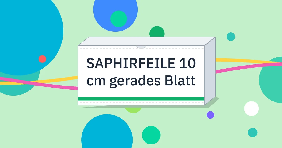 Symbolbild: Packung mit der Aufschrift SAPHIRFEILE 10 cm gerades Blatt (PZN 17288264) – Verfügbarkeit und Bezug in Apotheken in Frankfurt am Main
