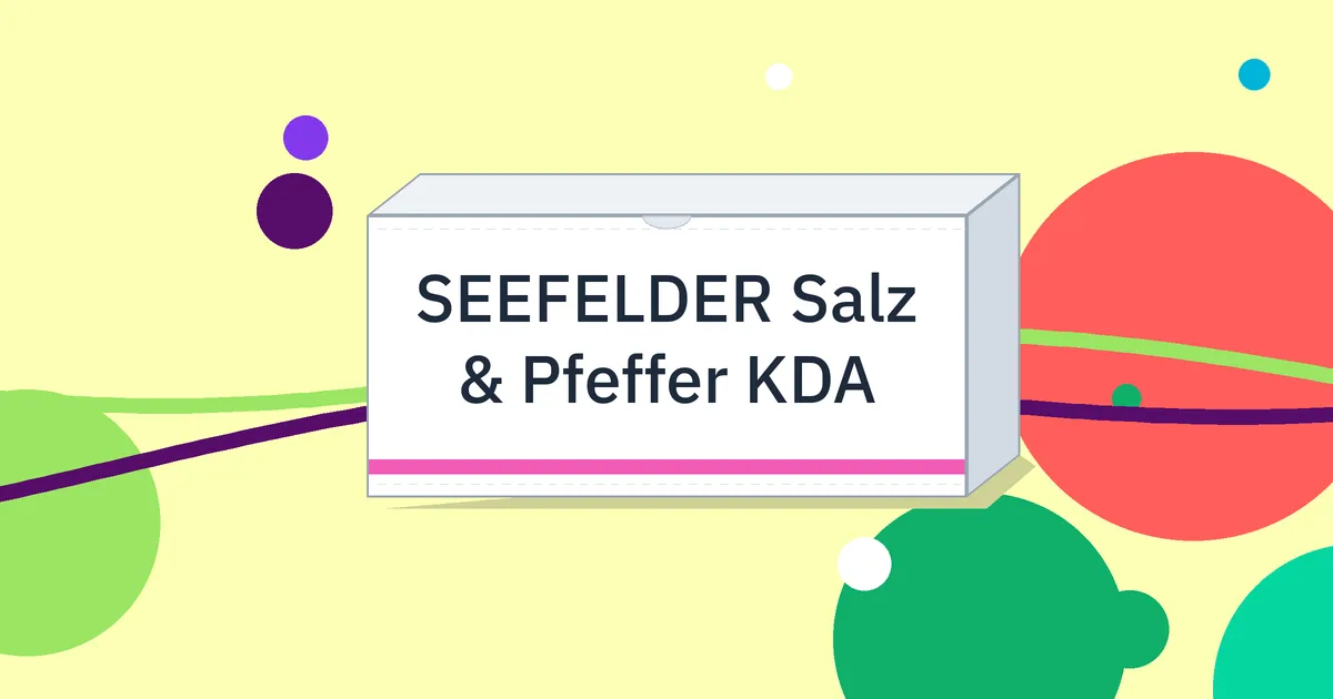 Symbolbild: Packung mit der Aufschrift SEEFELDER Salz & Pfeffer KDA (PZN 07472989) – Verfügbarkeit und Bezug in Apotheken in Frankfurt am Main