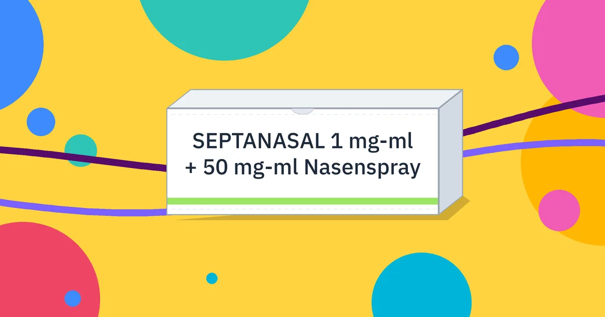 Symbolbild: Packung mit der Aufschrift SEPTANASAL 1 mg-ml + 50 mg-ml Nasenspray (PZN 13229394) – Verfügbarkeit und Bezug in Apotheken in Frankfurt am Main