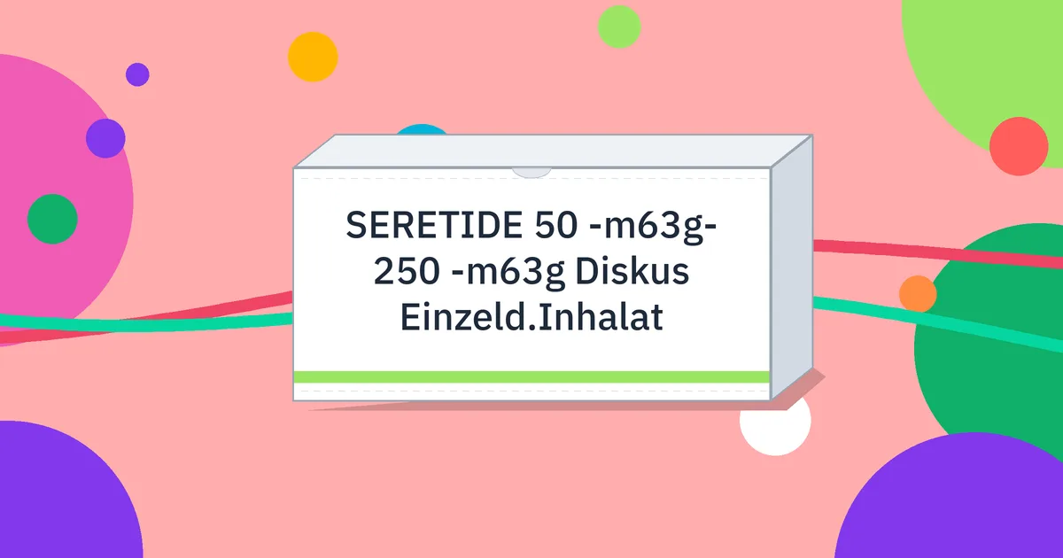 Symbolbild: Packung mit der Aufschrift SERETIDE 50 -m63g-250 -m63g Diskus Einzeld.Inhalat (PZN 06815849) – Verfügbarkeit und Bezug in Apotheken in Frankfurt am Main