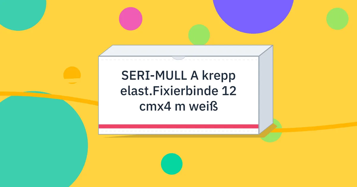 Symbolbild: Packung mit der Aufschrift SERI-MULL A krepp elast.Fixierbinde 12 cmx4 m weiß (PZN 20845917) – Verfügbarkeit und Bezug in Apotheken in Frankfurt am Main