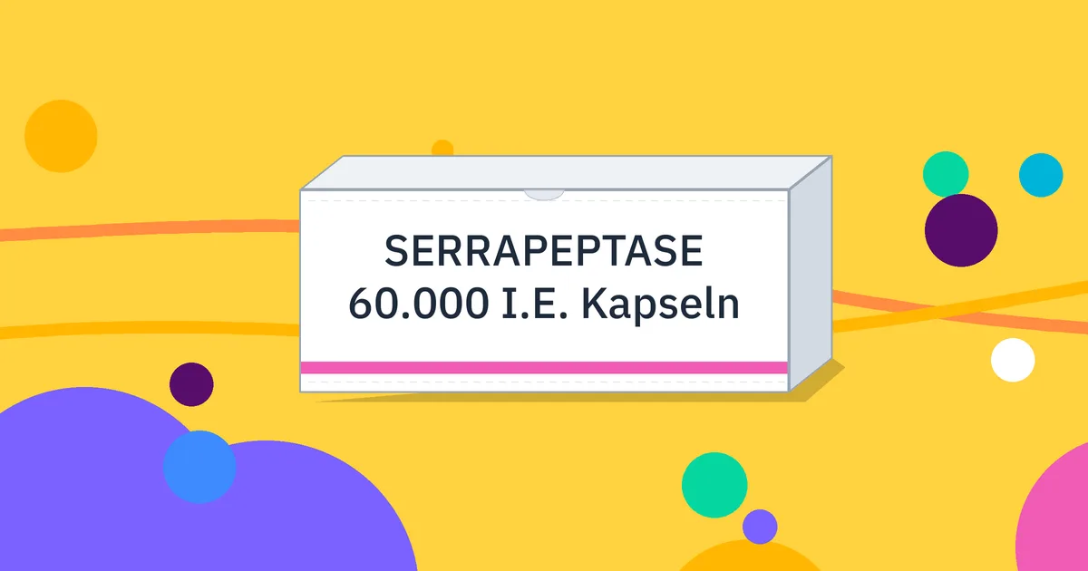Symbolbild: Packung mit der Aufschrift SERRAPEPTASE 60.000 I.E. Kapseln (PZN 19555373) – Verfügbarkeit und Bezug in Apotheken in Frankfurt am Main