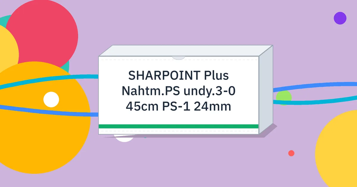 Symbolbild: Packung mit der Aufschrift SHARPOINT Plus Nahtm.PS undy.3-0 45cm PS-1 24mm (PZN 17995501) – Verfügbarkeit und Bezug in Apotheken in Frankfurt am Main