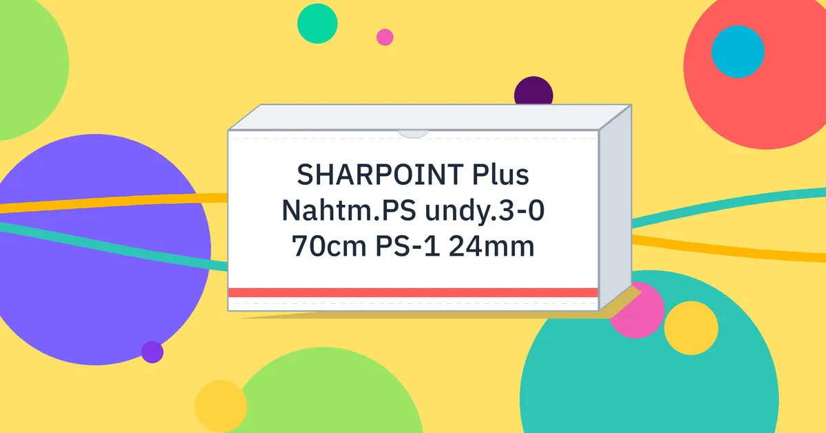 Symbolbild: Packung mit der Aufschrift SHARPOINT Plus Nahtm.PS undy.3-0 70cm PS-1 24mm (PZN 17996096) – Verfügbarkeit und Bezug in Apotheken in Frankfurt am Main