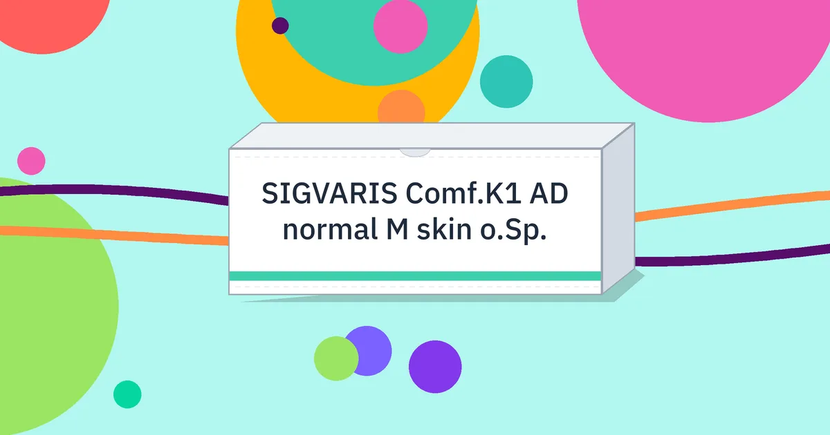Symbolbild: Packung mit der Aufschrift SIGVARIS Comf.K1 AD normal M skin o.Sp. (PZN 17041173) – Verfügbarkeit und Bezug in Apotheken in Frankfurt am Main