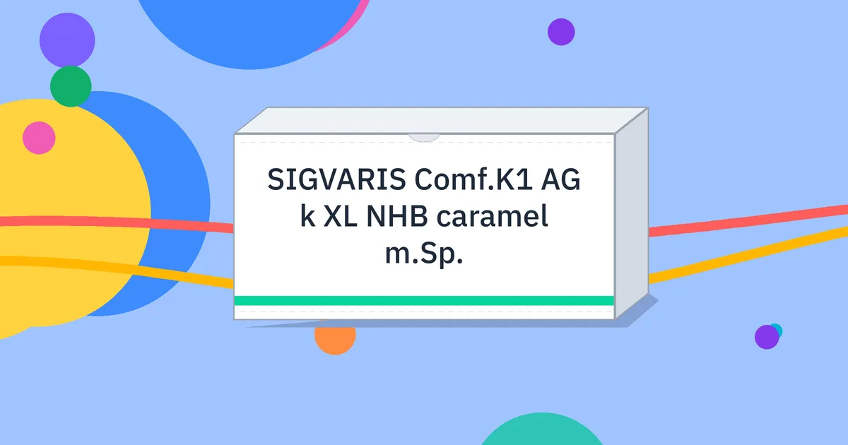 Symbolbild: Packung mit der Aufschrift SIGVARIS Comf.K1 AG k XL NHB caramel m.Sp. (PZN 17097446) – Verfügbarkeit und Bezug in Apotheken in Frankfurt am Main