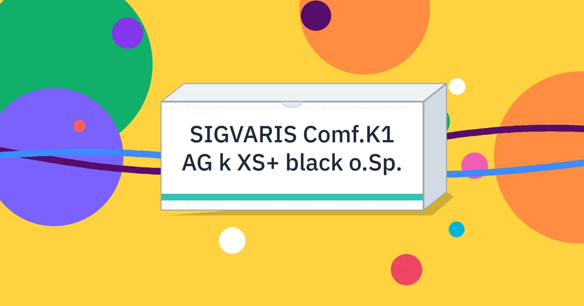 Symbolbild: Packung mit der Aufschrift SIGVARIS Comf.K1 AG k XS+ black o.Sp. (PZN 17042729) – Verfügbarkeit und Bezug in Apotheken in Frankfurt am Main