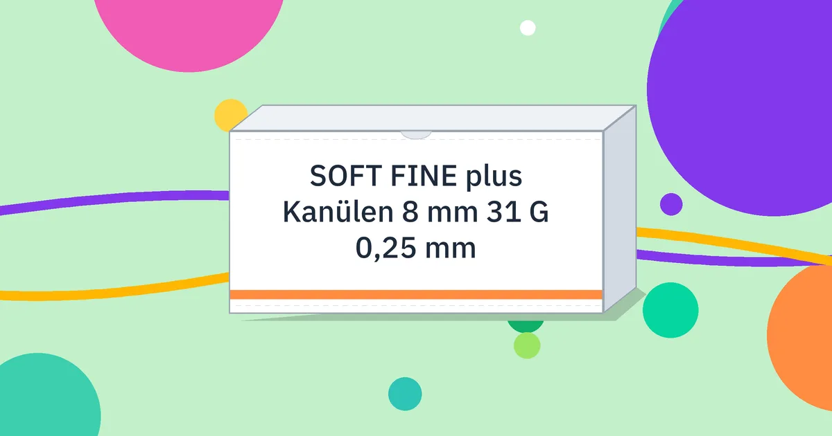 Symbolbild: Packung mit der Aufschrift SOFT FINE plus Kanülen 8 mm 31 G 0,25 mm (PZN 08820688) – Verfügbarkeit und Bezug in Apotheken in Frankfurt am Main