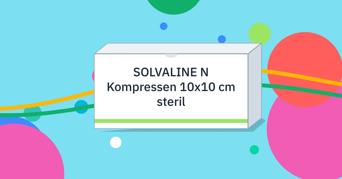 Symbolbild: Packung mit der Aufschrift SOLVALINE N Kompressen 10x10 cm steril (PZN 07597745) – Verfügbarkeit und Bezug in Apotheken in Frankfurt am Main