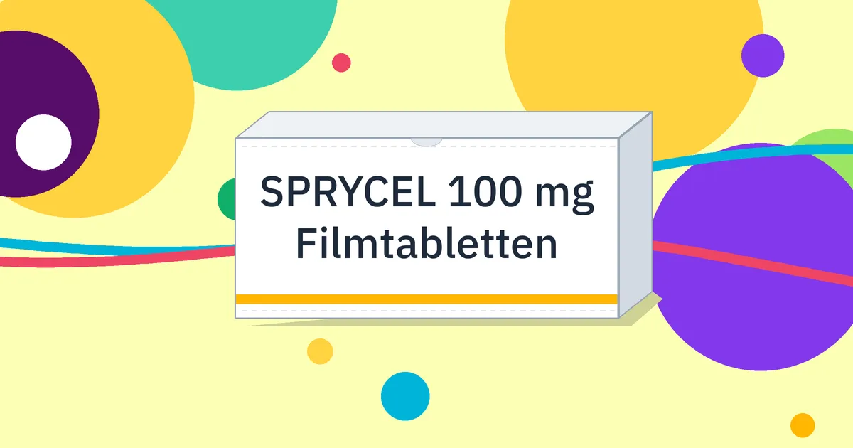 Symbolbild: Packung mit der Aufschrift SPRYCEL 100 mg Filmtabletten (PZN 19289859) – Verfügbarkeit und Bezug in Apotheken in Frankfurt am Main
