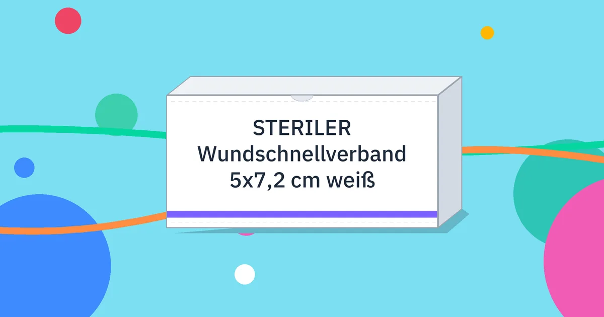 Symbolbild: Packung mit der Aufschrift STERILER Wundschnellverband 5x7,2 cm weiß (PZN 20032597) – Verfügbarkeit und Bezug in Apotheken in Frankfurt am Main