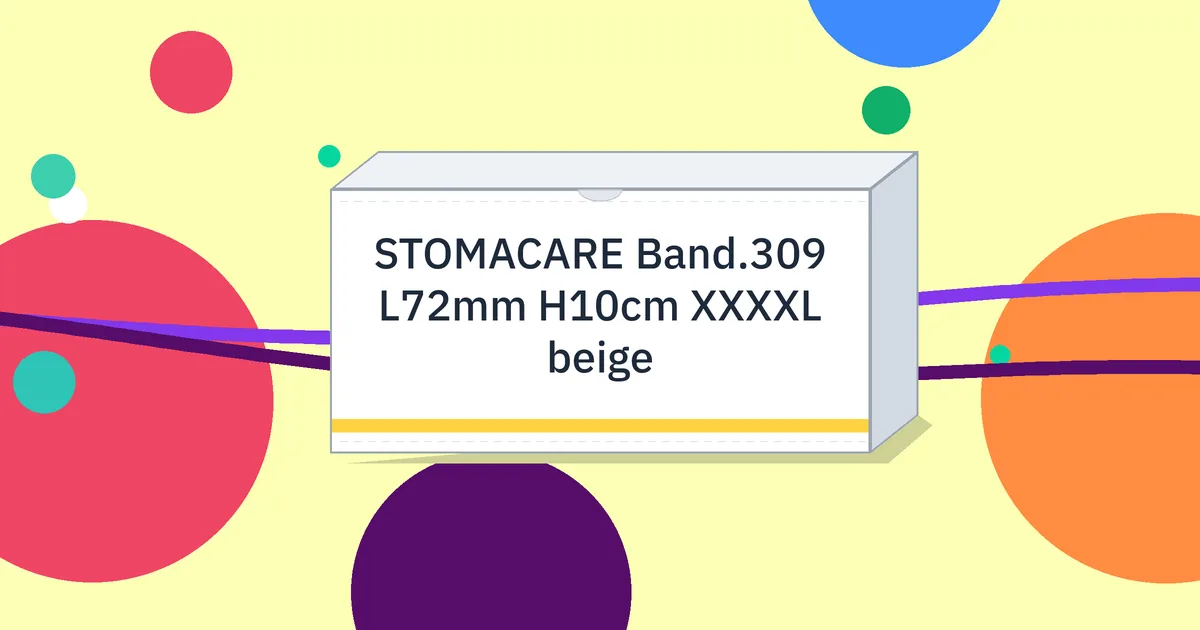 Symbolbild: Packung mit der Aufschrift STOMACARE Band.309 L72mm H10cm XXXXL beige (PZN 10840623) – Verfügbarkeit und Bezug in Apotheken in Frankfurt am Main