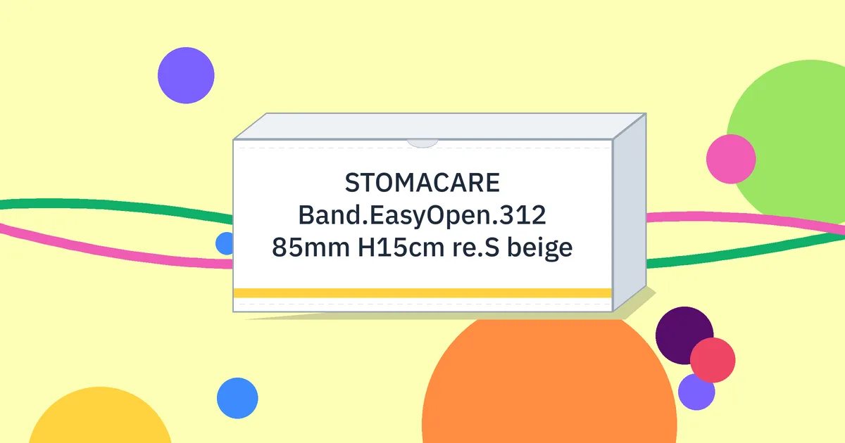 Symbolbild: Packung mit der Aufschrift STOMACARE Band.EasyOpen.312 85mm H15cm re.S beige (PZN 09437922) – Verfügbarkeit und Bezug in Apotheken in Frankfurt am Main