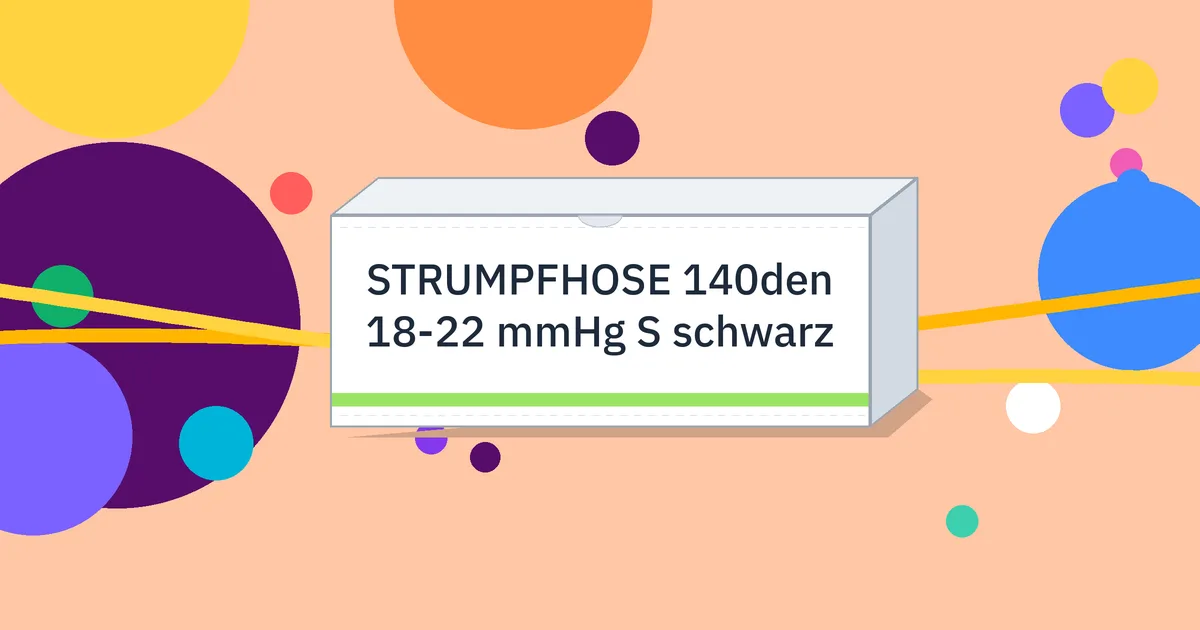 Symbolbild: Packung mit der Aufschrift STRUMPFHOSE 140den 18-22 mmHg S schwarz (PZN 19072829) – Verfügbarkeit und Bezug in Apotheken in Frankfurt am Main