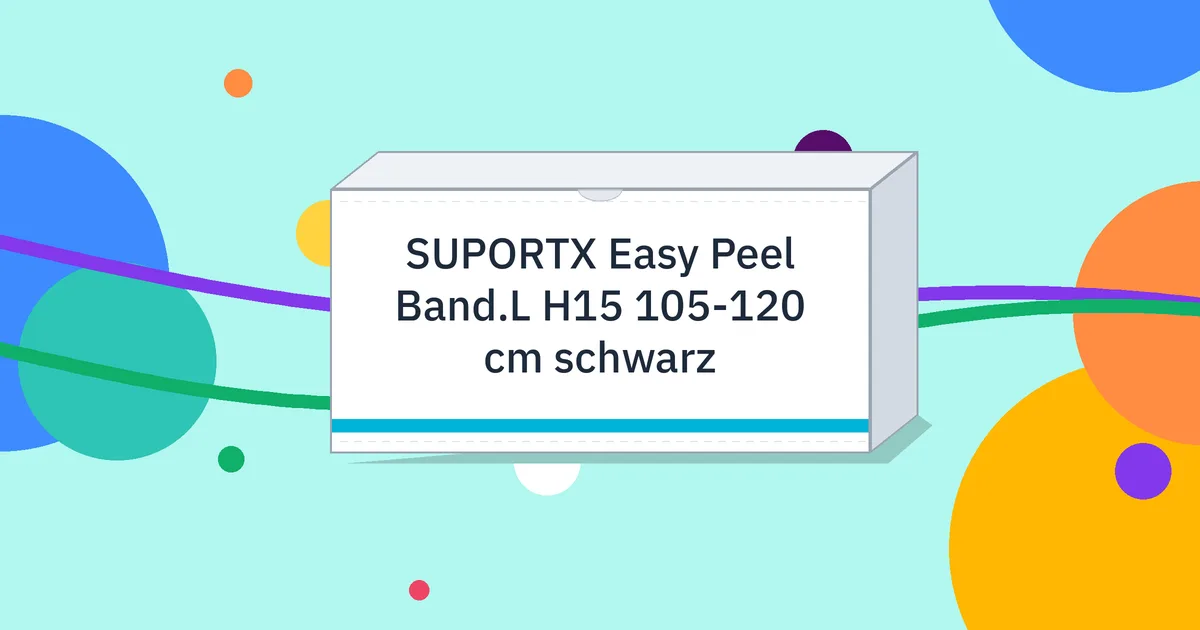 Symbolbild: Packung mit der Aufschrift SUPORTX Easy Peel Band.L H15 105-120 cm schwarz (PZN 09486375) – Verfügbarkeit und Bezug in Apotheken in Frankfurt am Main