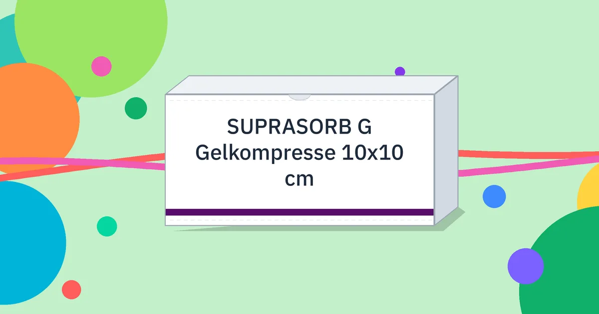 Symbolbild: Packung mit der Aufschrift SUPRASORB G Gelkompresse 10x10 cm (PZN 03946522) – Verfügbarkeit und Bezug in Apotheken in Frankfurt am Main