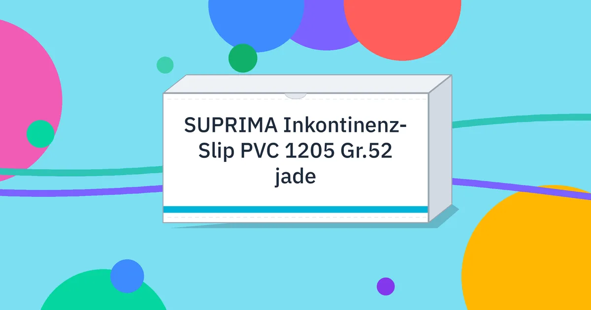 Symbolbild: Packung mit der Aufschrift SUPRIMA Inkontinenz-Slip PVC 1205 Gr.52 jade (PZN 00416433) – Verfügbarkeit und Bezug in Apotheken in Frankfurt am Main