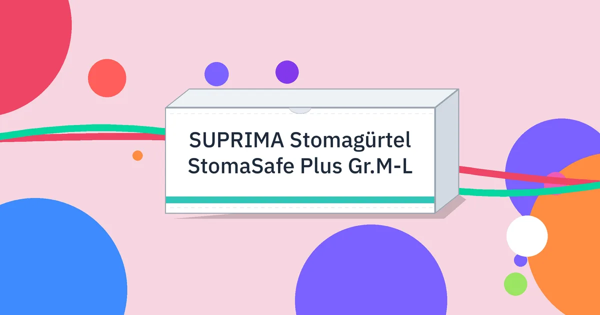 Symbolbild: Packung mit der Aufschrift SUPRIMA Stomagürtel StomaSafe Plus Gr.M-L (PZN 14302874) – Verfügbarkeit und Bezug in Apotheken in Frankfurt am Main