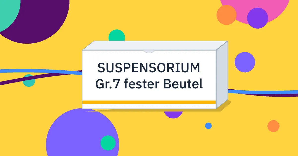 Symbolbild: Packung mit der Aufschrift SUSPENSORIUM Gr.7 fester Beutel (PZN 01739196) – Verfügbarkeit und Bezug in Apotheken in Frankfurt am Main
