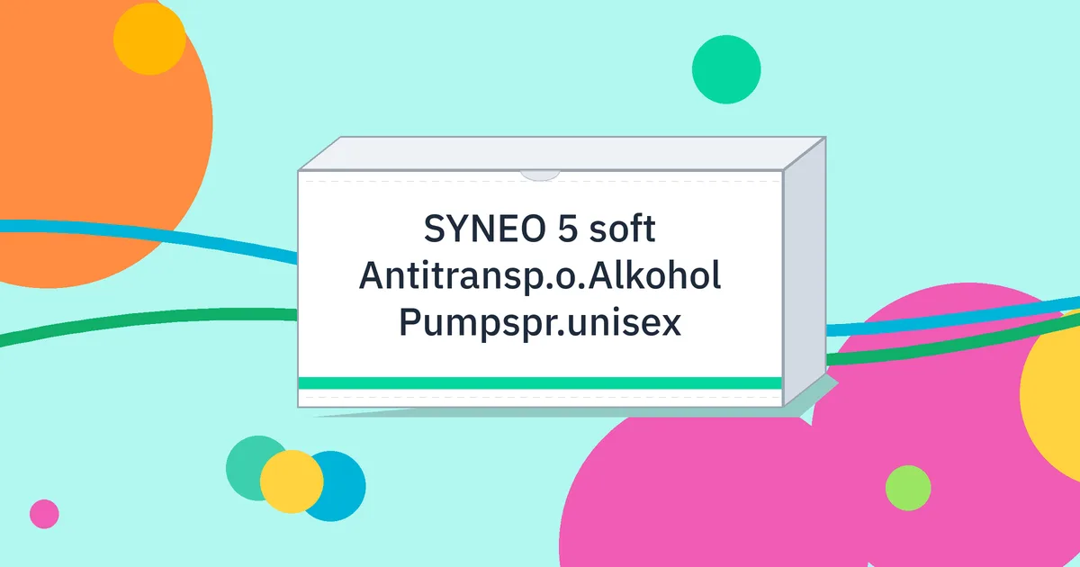Symbolbild: Packung mit der Aufschrift SYNEO 5 soft Antitransp.o.Alkohol Pumpspr.unisex (PZN 17393334) – Verfügbarkeit und Bezug in Apotheken in Frankfurt am Main