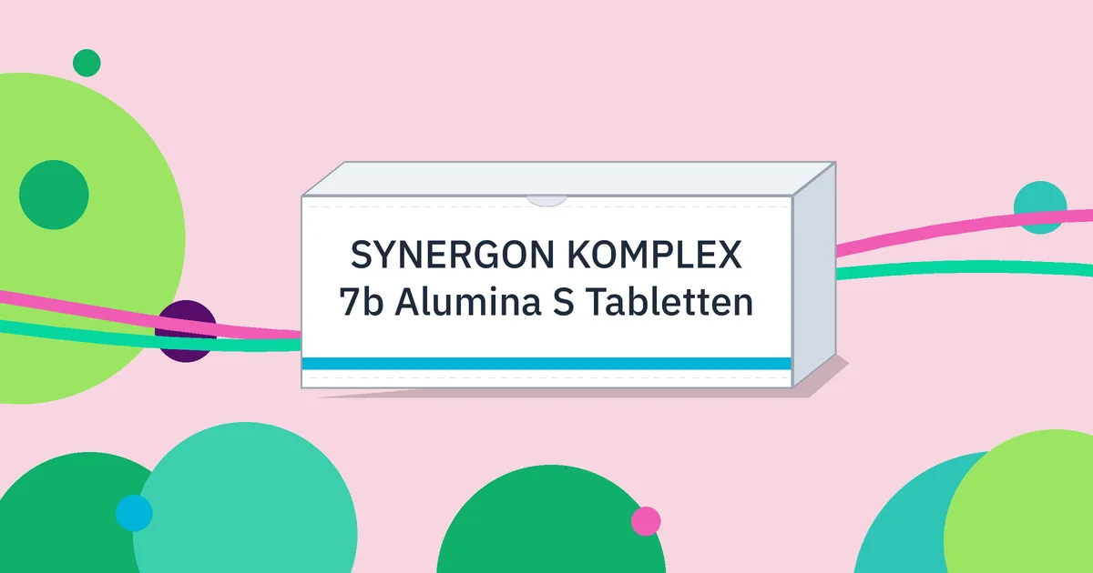 Symbolbild: Packung mit der Aufschrift SYNERGON KOMPLEX 7b Alumina S Tabletten (PZN 20357649) – Verfügbarkeit und Bezug in Apotheken in Frankfurt am Main
