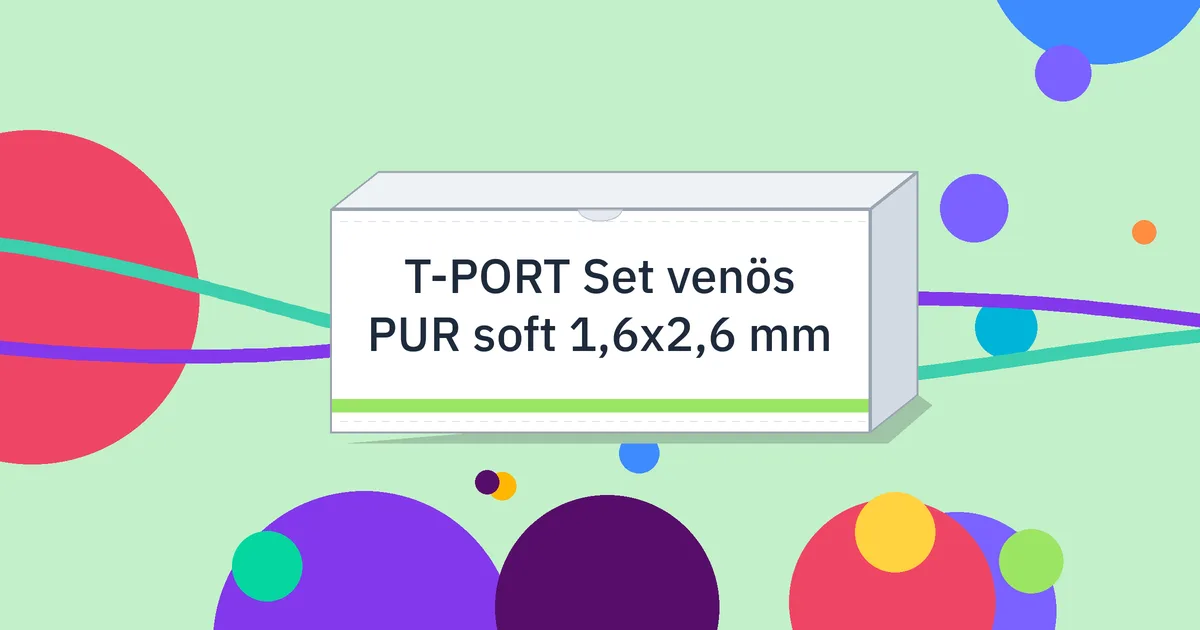 Symbolbild: Packung mit der Aufschrift T-PORT Set venös PUR soft 1,6x2,6 mm (PZN 08409869) – Verfügbarkeit und Bezug in Apotheken in Frankfurt am Main