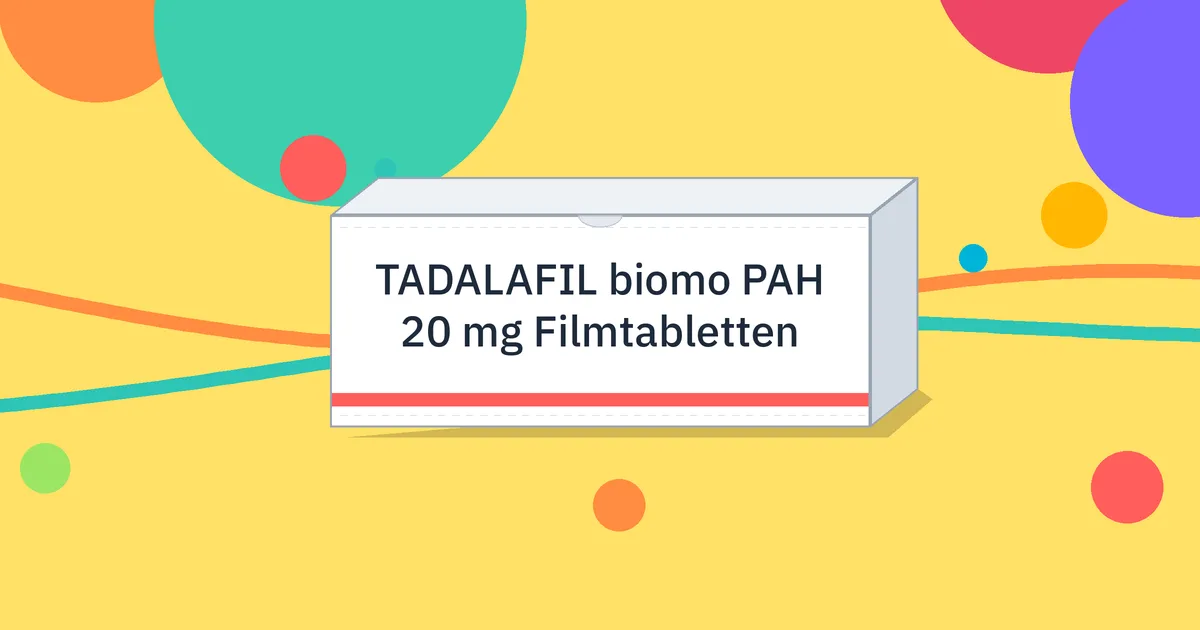 Symbolbild: Packung mit der Aufschrift TADALAFIL biomo PAH 20 mg Filmtabletten (PZN 20097065) – Verfügbarkeit und Bezug in Apotheken in Frankfurt am Main