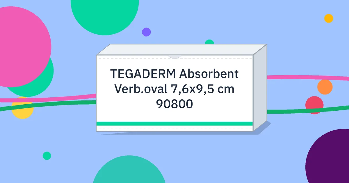 Symbolbild: Packung mit der Aufschrift TEGADERM Absorbent Verb.oval 7,6x9,5 cm 90800 (PZN 20129977) – Verfügbarkeit und Bezug in Apotheken in Frankfurt am Main