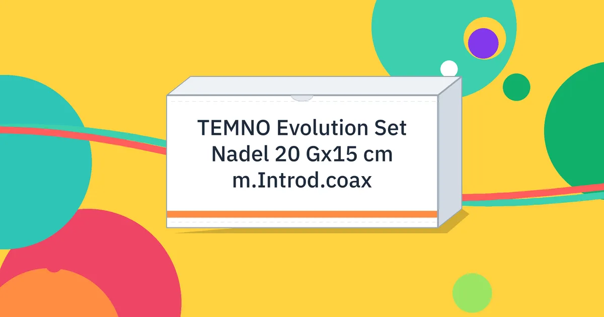 Symbolbild: Packung mit der Aufschrift TEMNO Evolution Set Nadel 20 Gx15 cm m.Introd.coax (PZN 18766091) – Verfügbarkeit und Bezug in Apotheken in Frankfurt am Main