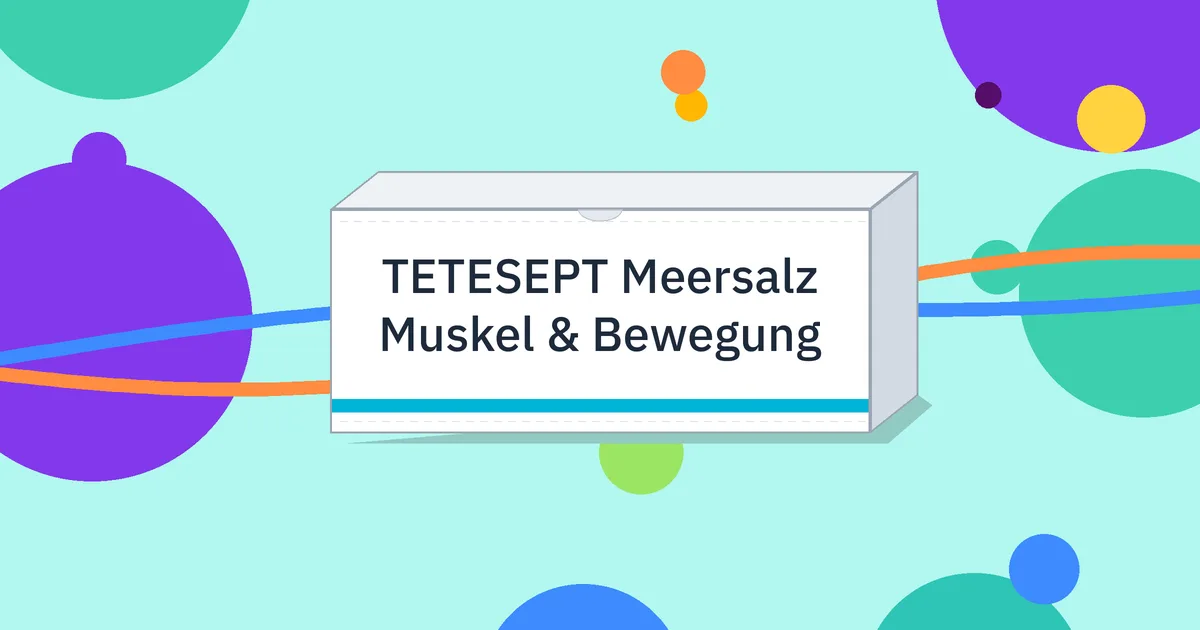 Symbolbild: Packung mit der Aufschrift TETESEPT Meersalz Muskel & Bewegung (PZN 18701269) – Verfügbarkeit und Bezug in Apotheken in Frankfurt am Main